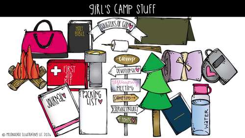 Girls Camp Stuff clip art, LDS COLORED Version by Melonheadz Clipart