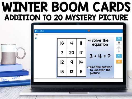 Winter Addition Boom Cards | Addition Within 20 Mystery Picture | TpT