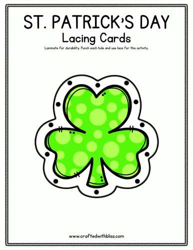 St. Patrick's Day Lacing Cards, St. Patrick's Printable, Fine Motor ...