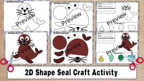 2D Shape Seal Craft | Arctic Animal Math Activity | Cut, Paste & Shape ...