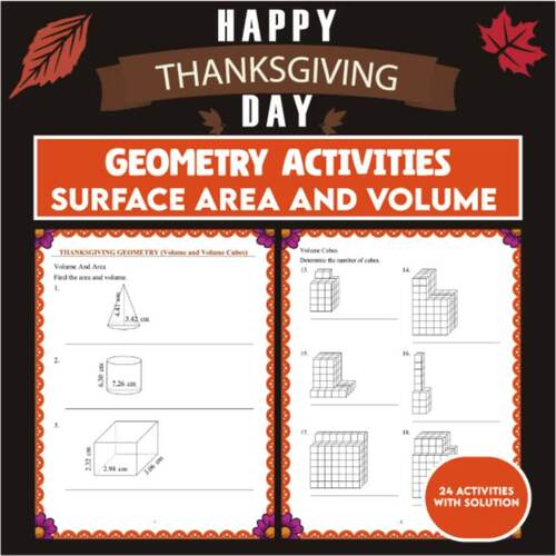 THANKSGIVING GEOMETRY Activities (Surface Area and Volume Cubes) No Prep