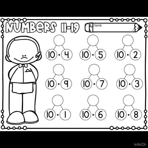 Teen Numbers + Place Value + Number Bonds Worksheets for Kindergarten
