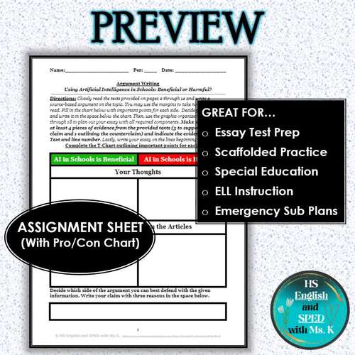 Argument Essay Writing Practice Packet | Artificial Intelligence | AI ...