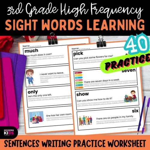 3rd Grade High Frequency Sight Words Learning & Sentences Writing Worksheet