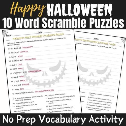 Halloween Decoding Bundle of 10 Puzzles | Vocabulary Activity Sub Plan ...