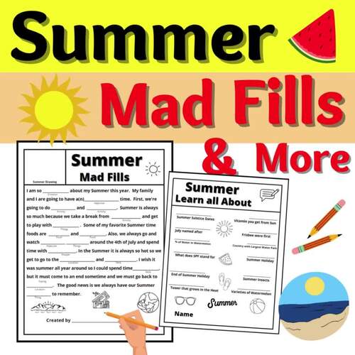 Summer Mad Fills Writing Beach Resource No Prep Theme by IncredibleDesigns