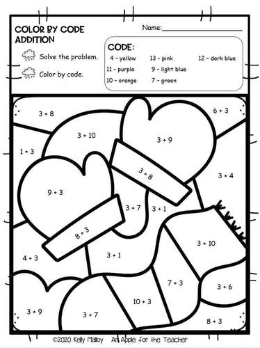 Winter Addition Math Facts Coloring Pages Color by Number Code by Kelly ...