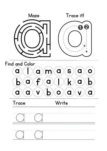 Alphabet Lowercase Worksheet - Printable - Mazes,Tracing, Find and ...