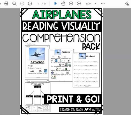 Airplanes Reading Comprehension with Visuals for Special Education