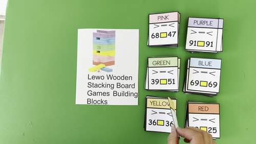 Jenga Compare Numbers Game Cards Self-Correcting by Love2TeachKiz