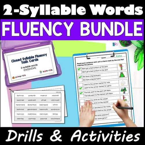 2 Syllable Words Reading Fluency BUNDLE Orton-Gillingham Multisyllable ...