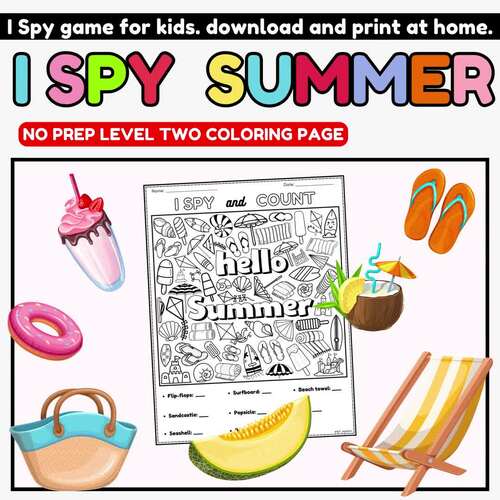No prep I Spy & count Summer Coloring Pages and Worksheets vocabulary ...
