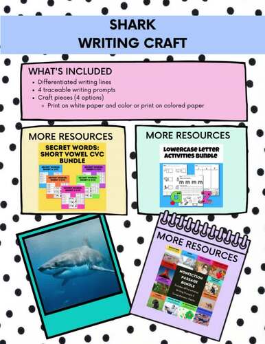 Sharks Writing Craftivity - Writing Prompts & Craft Beach Summer Shark Week