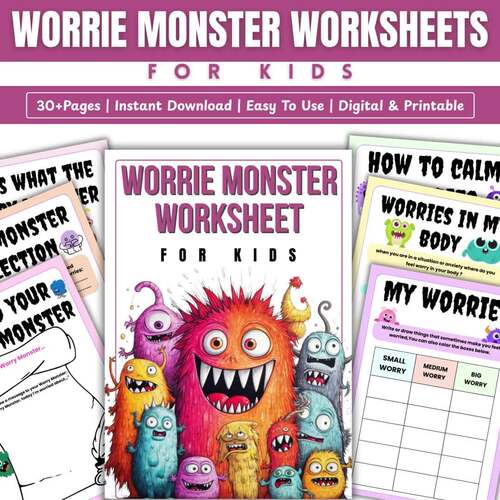 Worry Monster Activities for Kids | Anxiety & Coping Skills Worksheets ...