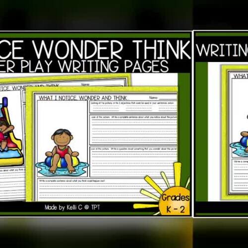 Notice Wonder Think Summer Water Days Writing Pages For Grades K - 2 by ...