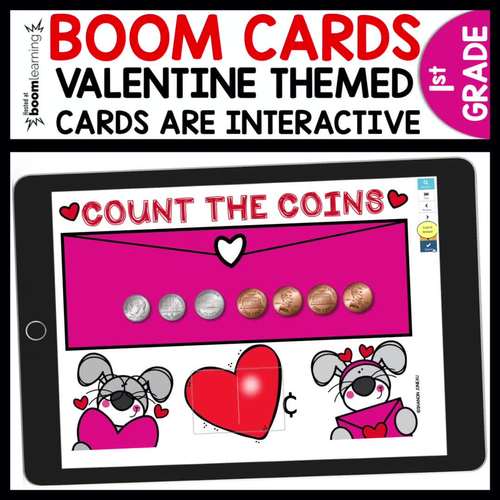 Counting Coins Valentine Themed Boom Cards Digital Task Cards | TPT