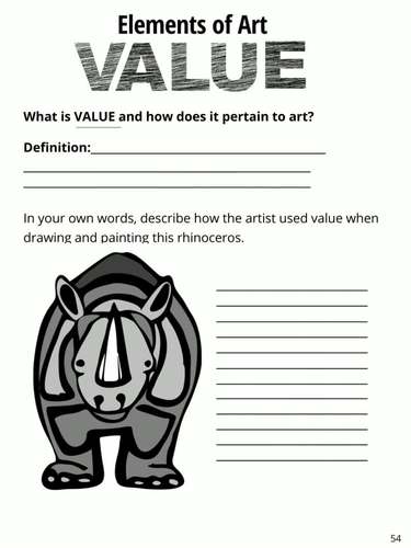 ELEMENTS OF ART VALUE INTERACTIVE NOTEBOOK 8 PAGES WITH TEST AND ANSWER KEY