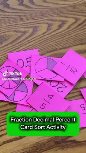 Equivalent Decimal Fraction Percentage Matching Game Interactive Card Sort