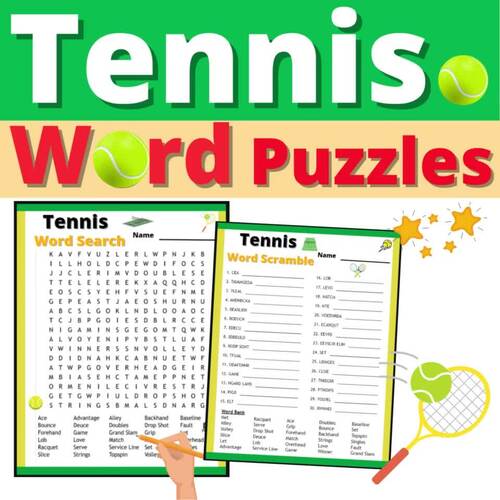 Tennis Word Search Puzzles Vocabulary Terms Activity No Prep | TPT