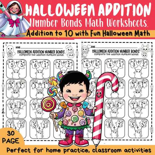 Halloween Addition Number Bonds Worksheets | Fun Math Activities Within 10