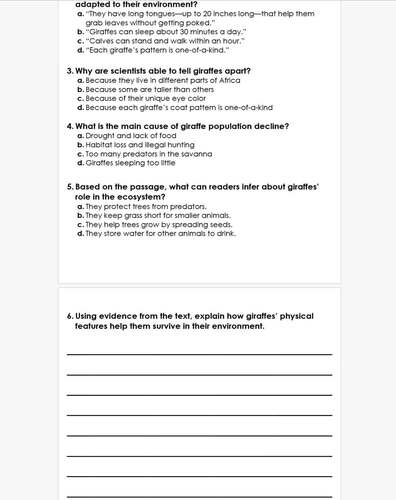 Giraffe Informational Text | 2 Lexile Levels | Text Evidence ...