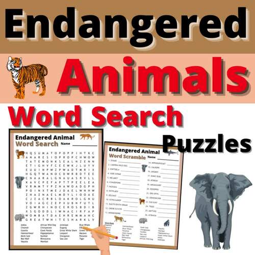 Endangered Animals Species Word Search Puzzle Activity No Prep by ...