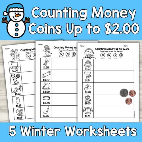 Winter Counting Money Coins Up to $2.00 | 2nd Grade Math Bundle of ...