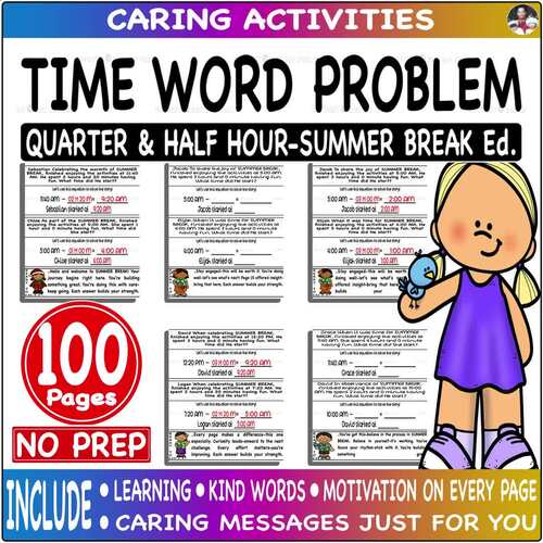 Telling Time to Quarter & Half Hour Word Problems Time Start - Summer ...