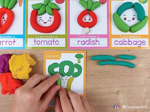 Vegetables Playdough Mats: Word Tracing & Fine Motor Printable Activity