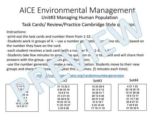 Task Cards Unit#3 Managing Human Population AICE Environmental AS