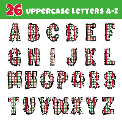 Watercolor Christmas Plaid Alphabet and Numbers Clipart | Red Green ...