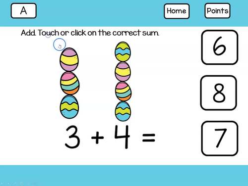 Addition within 10 with Pictures Colorful Easter Eggs for Google Classroom™