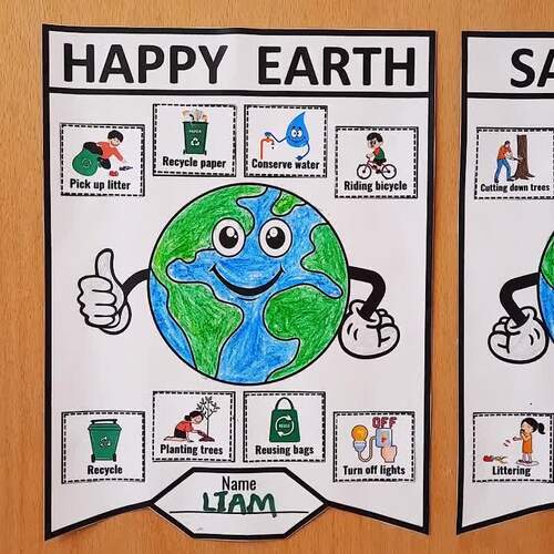 Happy Earth and Sad Earth Sorting Cards Activity, Earth Day Craft ...