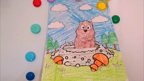 Groundhog Pop-Up Craft - Activity Color,Cut and Paste Craft Fun Activity