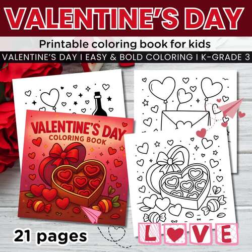 Valentine’s Day Coloring Pages & Book, Easy & Bold Designs for Holiday ...