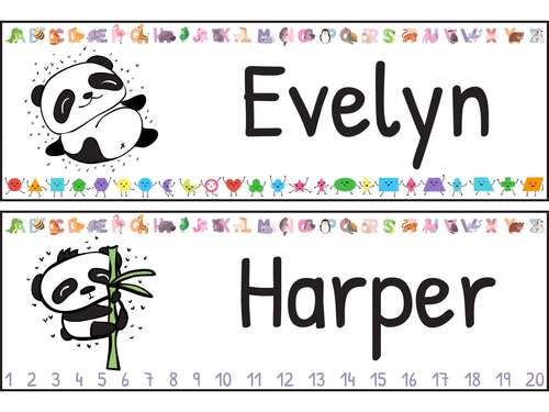 Student Desk Plates, 30 Printable/Editable Panda Bear Classroom Name Tags