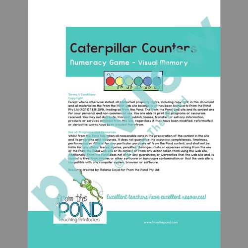 Visual Memory Activity Cards - Caterpillar Counters by From the Pond