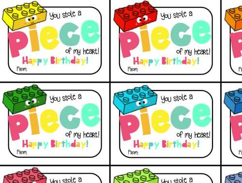 Cute Lego (Building Blocks) Birthday Gift Tag- You stole a piece of my ...