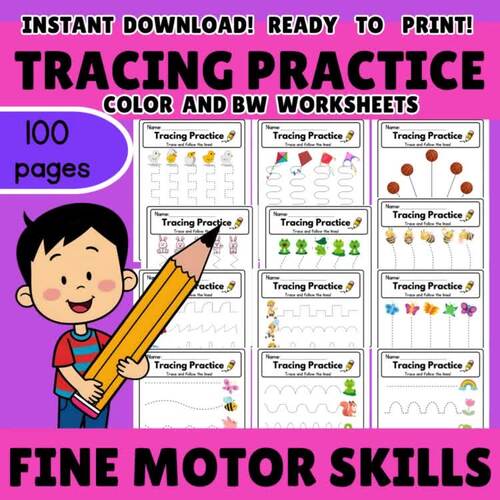 Tracing Lines for Pre Writing -Fine Motor Skills- Activities Worksheets