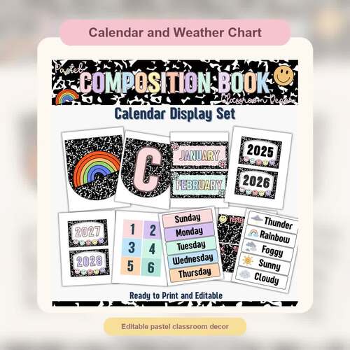 Weather & Calendar Chart: Pastel Composition Book | Editable by ...