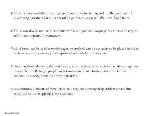 Visual Cues and Story Maps for Stories and Narratives by Susan Berkowitz