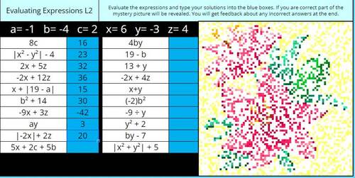 Evaluating Expressions Math Pixel Art | Integers by Pick Up and Go ...