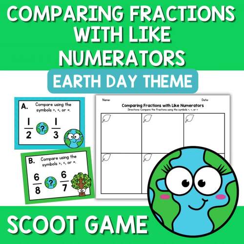 Earth Day Comparing Fractions with Like Numerators Scoot Game Task ...