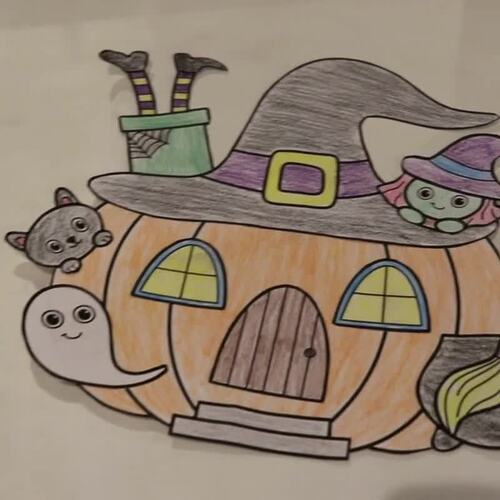 Haunted House Craft | Halloween Witch Pumpkin House Craft | Bulletin Board