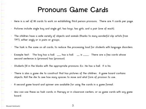 Pronoun Practice 116 Task and Game Cards for Speech Therapy ELA | TpT