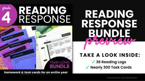 Reading Task Cards & Homework BUNDLE - Reading Comprehension Activities 4th