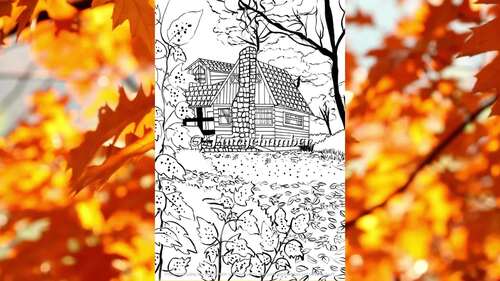 Autumn House Coloring Page - Nature's Embrace Cozy Cottage by Fairychamber