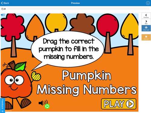 Missing Numbers 1-20 Pumpkins Digital Boom Cards™ | Number Order