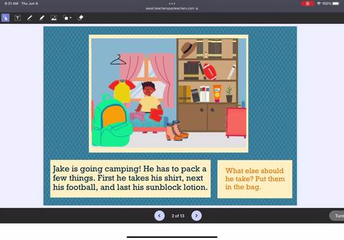 SPEECH INTERACTIVE EASEL CAMP GAME teletherapy (point & drag) WH questions