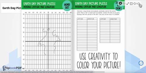 Earth Day Geography Picture Puzzle Practicing Latitude and Longitude